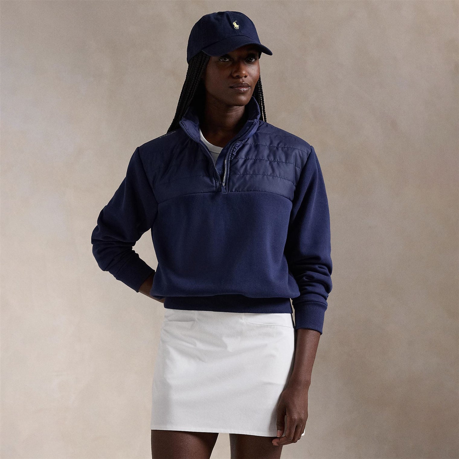 Ralph Lauren RLX Cotton Half Zip Hybrid Jacket Refined Navy | TRENDYGOLF UK